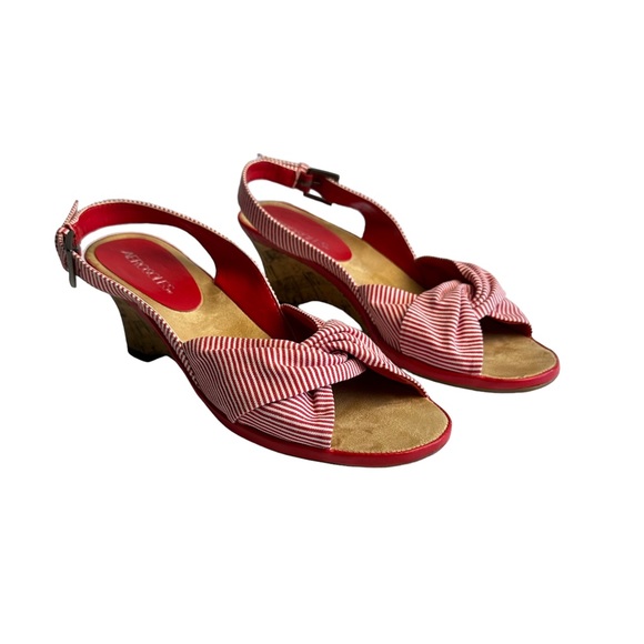 AEROSOLES | Shoes | Aerosoles Red Striped Cork Wedge Sandals | Poshmark